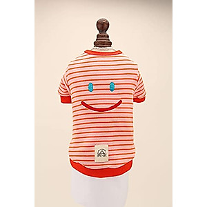 ISPET Stripe Dog Hoodie Sweatshirt Smile Stitchwork Dog Sweater 100% Cotton Pet Warm Winter Clothes for Small Medium Dogs, Red Medium