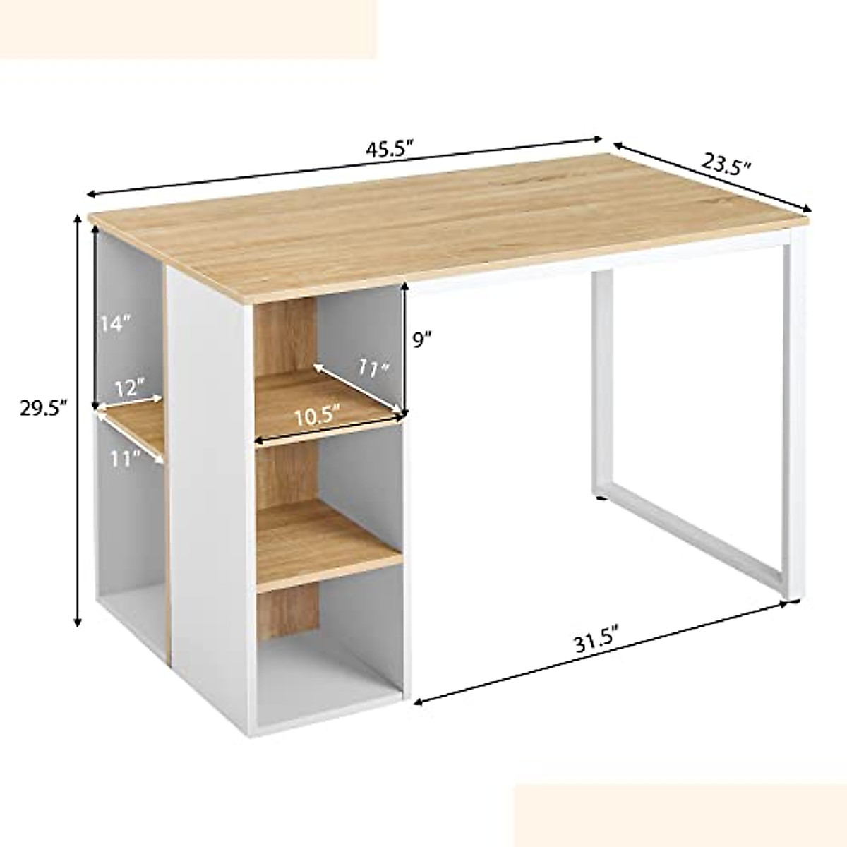 Tangkula Computer Desk with Storage Shelves, Home Office Desk with 5 Side Shelves & Metal Frame, Space Saving Laptop PC Desk, Writing Study Desk, Modern Vanity Desk for Bedroom (Natural)