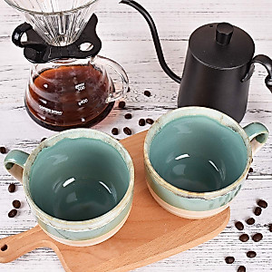 Bosmarlin Large Ceramic Coffee Mug Set of 2, Stoneware Jumbo Latte Mugs for Office and Home, 16 Oz, Dishwasher and Microwave Safe(Green, 2)