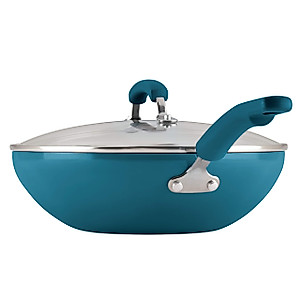 Rachael Ray Brights Nonstick Wok/Stir Fry Pan/Wok Pan with Lid - 11 Inch, Marine Blue Gradient