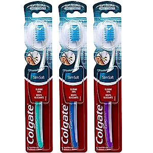Colgate Slim Soft Toothbrush, Gliding Tips, Compact Soft (Colors Vary) - Pack of 3