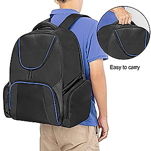 CURMIO Travel Backpack Compatible for Xbox Series S, Xbox One/ One S/ One X, Xbox 360/ 360 Slim, Carrying Case for Game Console, Controllers and Accessories, Blue Stripe (Bag Only, Patent Pending)