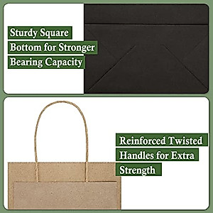 SHOPDAY Black Paper Gift Bags, Kraft Paper Bags with Handles Bulk 8x4.25x10.5 100 Pack Medium Size, Recyclable Black Craft Shopping Bags, Party Bags, Birthday Goody Bags, Retail Bags for Business