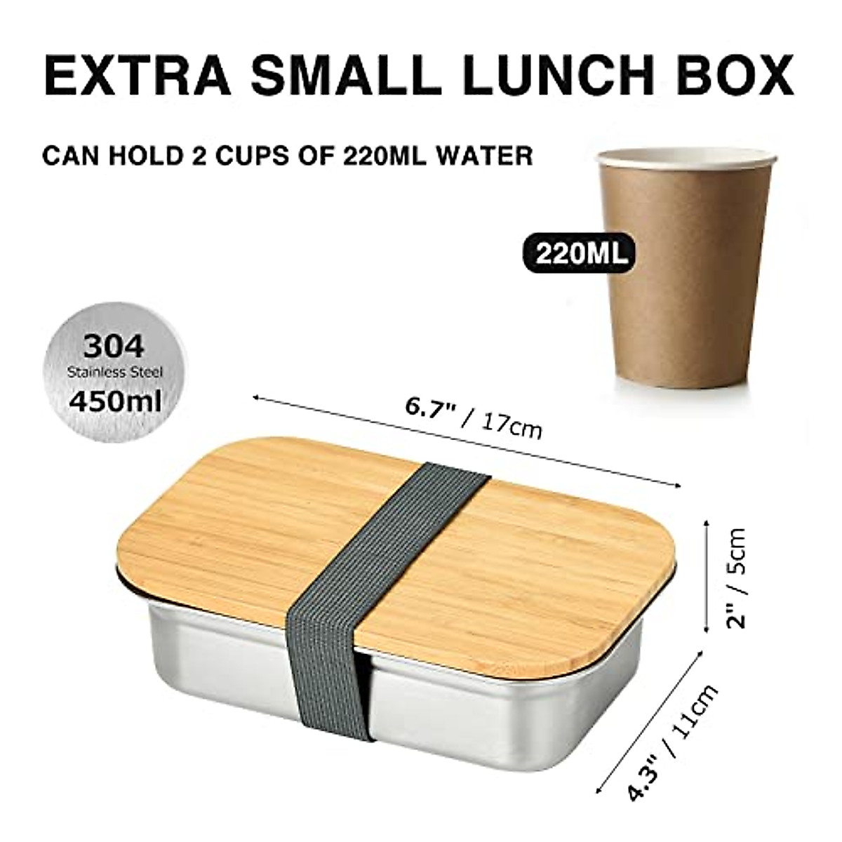 Stainless Steel Bento Lunch Box Japanese Bento Box Extra Small Bamboo Lunch Box Stainless Steel Snack Containers Food for Kids Toddler Metal Lunch Containers for School,Work,Rectangle 15.2oz/450ml