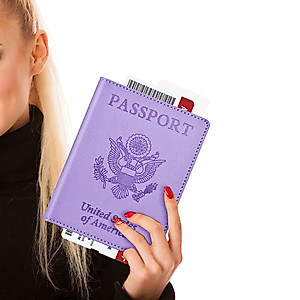 Passport and Vaccine Card Holder Cover Combo, Passport Case /Wallet with Vaccine Card Slot for Women and Men(AL-Purple)