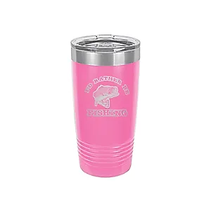 Rogue River Tactical Funny Fishing 20 Oz. Travel Tumbler Mug Cup w/Lid Vacuum Insulated Hot or Cold I'd Rather Be Fishing Bass Fishing Gift Fish (Pink)