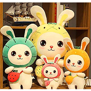 Bunny Plush Cute Strawberry Bunny Stuffed Animal 17.7inch,Pink Bunny Pillow,Strawberry Rabbit with Backpack,Soft Bunny Doll for Boys and Girls