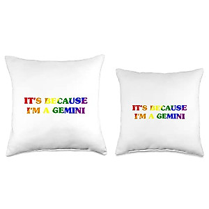 LGBT It's Because I'm A Gemini Astrology Shirt It's Because I'm A Gemini LGBTQ Gay Pride Zodiac Rainbow Throw Pillow, 18x18, Multicolor