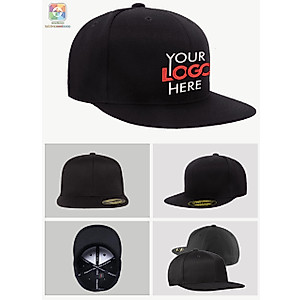 Baseball Premium Fitted Flat Brim Flex Fit Hat Custom Personalized Logo Elastic Closure Hat for Men and Women Custom Embroidered (L/XL, Black)