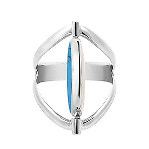 Two in One Flip Simulated Turquoise and Mother of Pearl Oval .925 Sterling Silver Ring (9)