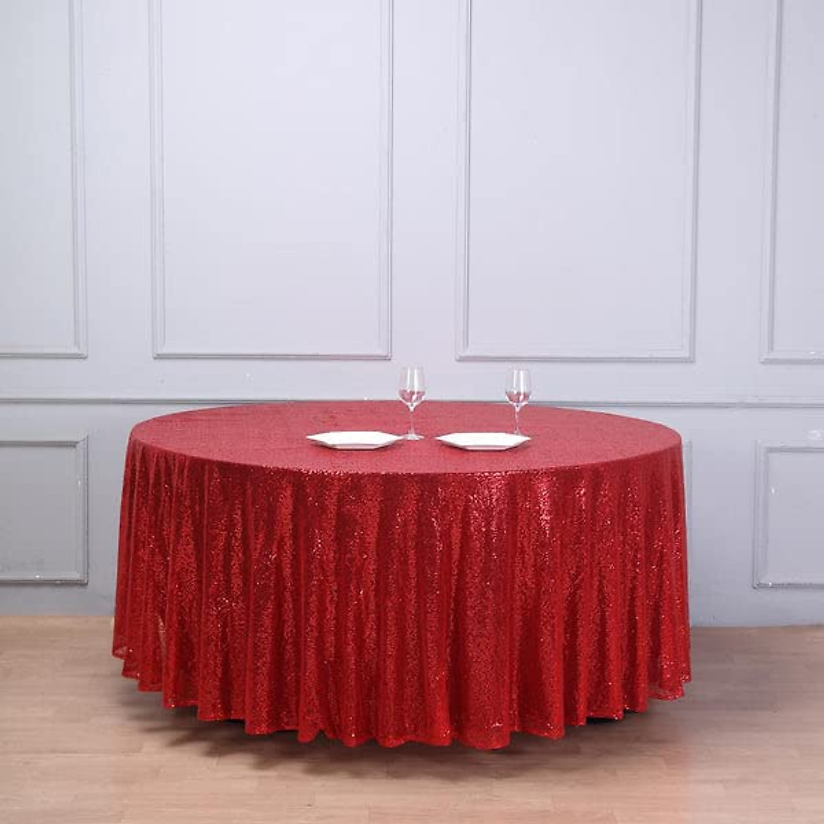 Tableclothsfactory 108" Wholesale Premium Red Table Cover Sparkly Sequin Round Tablecloth for Wedding Banquet Party Home Decor