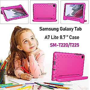 LTROP Kids Case for Samsung Galaxy Tab A7 lite 8.7 Inch 2021 SM-T220/T225, Galaxy Tab A7 Lite 8.7 Case, Shockproof Convertible Handle Stand Cover Case for Samsung Galaxy Tab A7 Lite 8.7” 2021, Rose