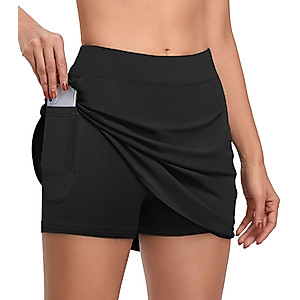 CHICHO Golf Skirts for Women with Pockets Mother Summer Skort Sun Protection Tennis Skirt Breathable Athletic Skirts Casual Housewear Swim High Waist Skorts Black Medium