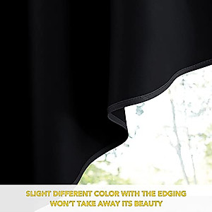 NICETOWN Blackout Window Treatment Pole Pocket Kitchen Tier Curtains- Tailored Scalloped Valance/Swags for Living Room (2 Panels, 36" W X 63" L Each Panel, Black)