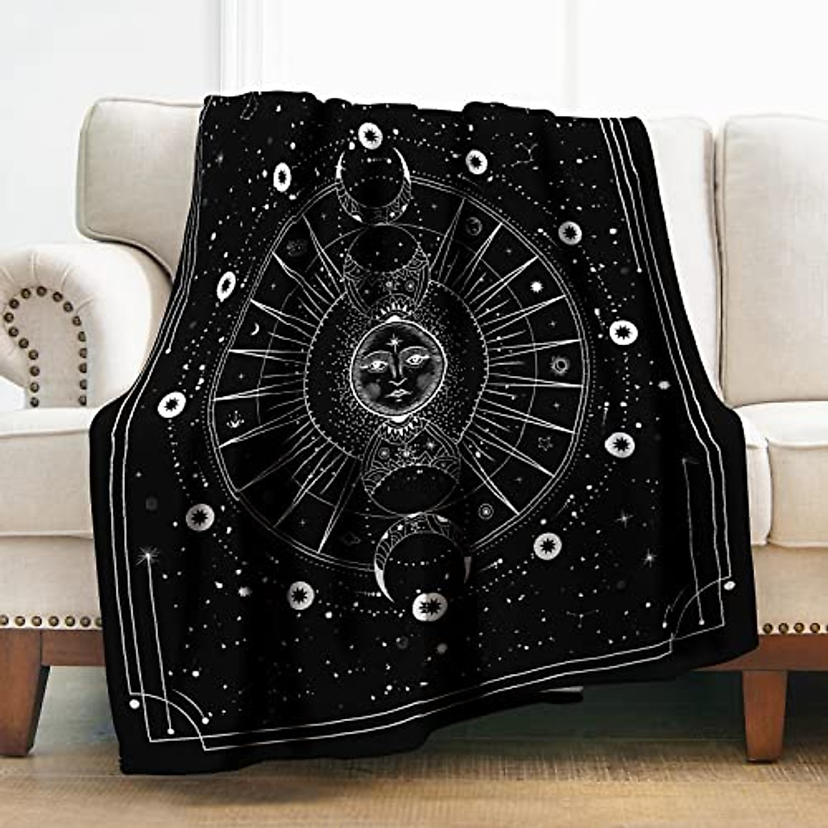 Levens Moon and Sun Blanket Gifts for Women Girls Mom, Space Psychedelic Decoration for Home Bedroom Living Room Office Dorm, Soft Comfort Lightweight Throw Blankets Black 50"x60"