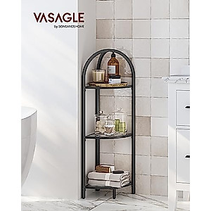 VASAGLE 3-Tier Corner Shelf Stand, Corner Bookshelf, Bathroom Organizer, Plant Stand, Tempered Glass, Steel Frame, Modern Style, for Living Room, Bathroom, Kitchen, Classic Black ULGT811B61