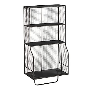 Linon AMMESHELFW1 Distressed Wall Storage Organizer, Brown, 17"W x 10"D x 30.9"H