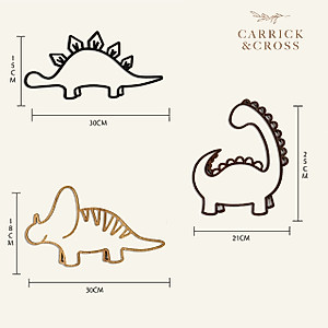 Carrick & Cross – Dinosaur Wall Decor, Wooden Wall Decals – Featuring, Black Oak Stegosaurus, Oak Triceratops & Walnut Brachiosaurus - Dino Wall Art, Perfect in any themed Room; Nursery or Bathroom