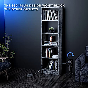 Maximm Cable 3 Ft 360° Rotating Flat Plug Extension Cord/Wire, 16 AWG Multi 3 Outlet Extension Wire, 3 Prong Grounded Wire - Black - UL Certified