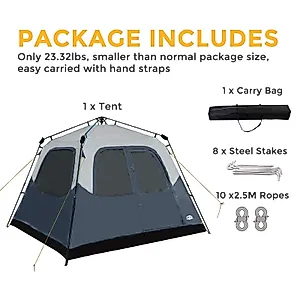 Pacific Pass 6 Person Instant Family Cabin Tent, Water Resistant, Easy Set Up - Navy/Gray