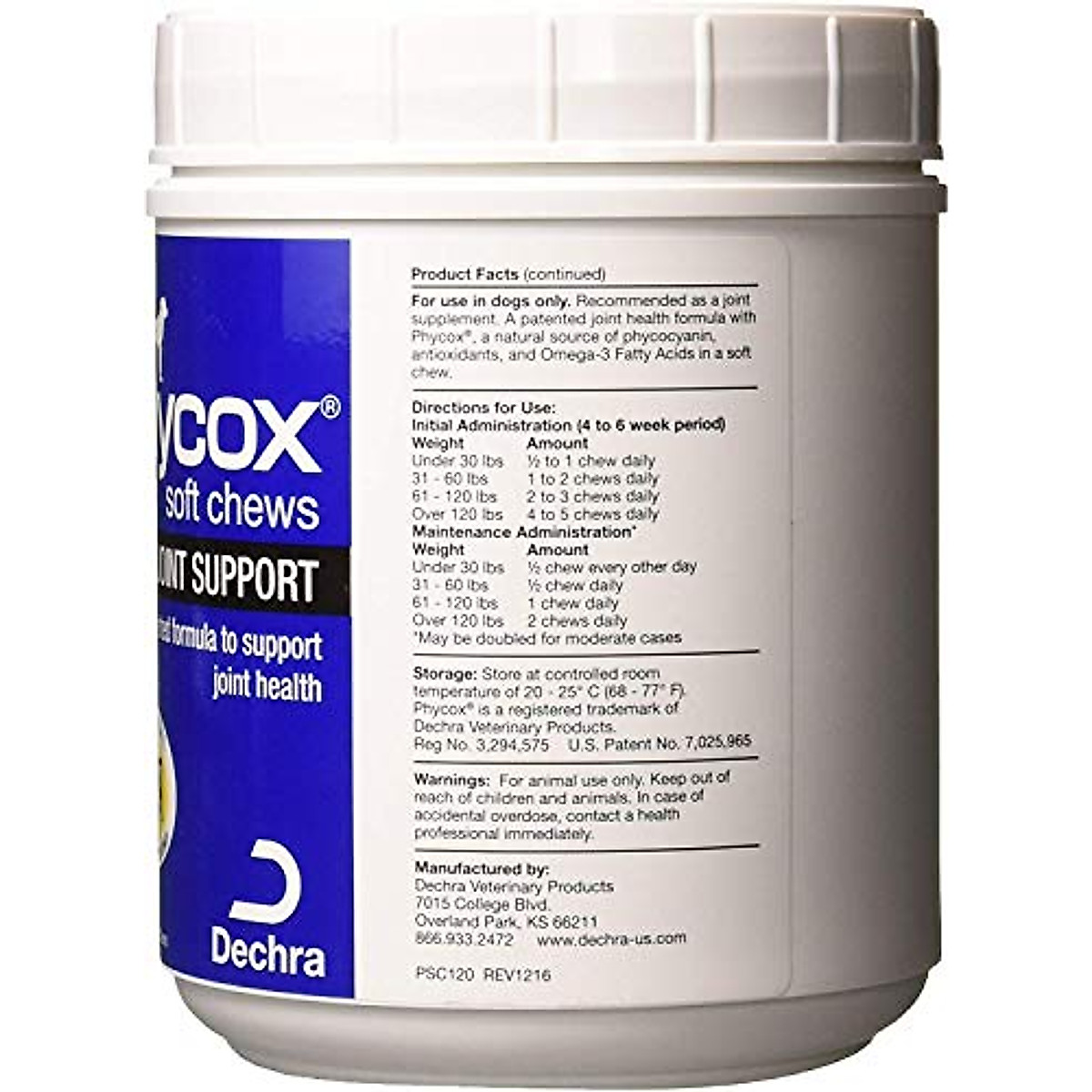 Dechra Phycox Canine Joint Support Soft Chews for Dogs, 120 Count