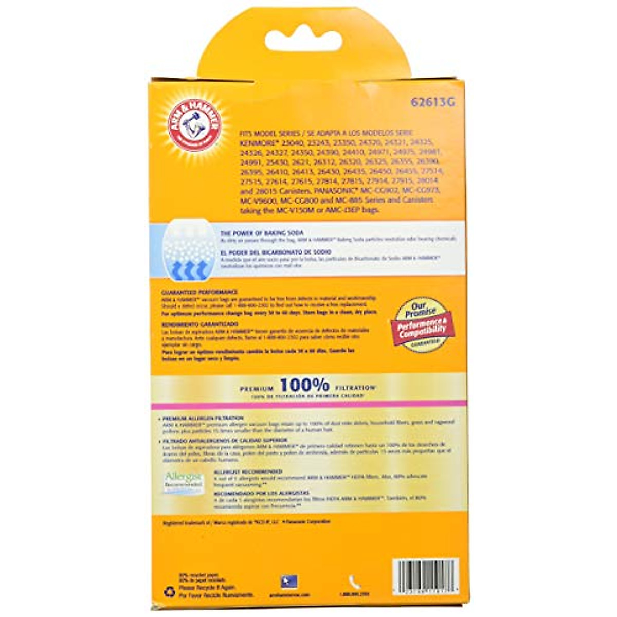 Arm & Hammer Premium Vacuum Bags, Kenmore Style C, Q, & 5055 - Odor and Allergen Eliminating, 3 bags