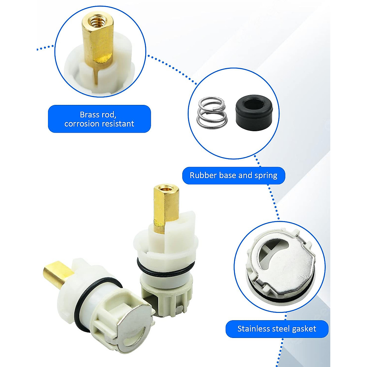 RP25513 Faucet Stem Replacement for Faucet Repair Kit, with RP4993 Seat and Spring and 8 Cartridge, 4 Pack