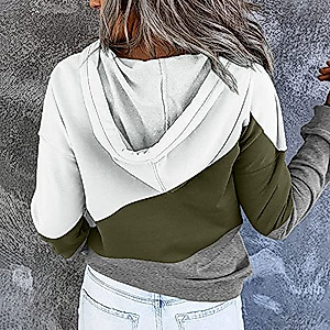 Winnerlion Women's Hoodies Sweatershirt for Ladies Casual Loose Color Blocking Long-Sleeved Printed Hooded Pullover Top (Green, XL)