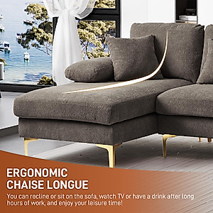 OUYESSIR U-Shaped Sectional Sofa Couch, 4 Seater Sofa Set for Living Room, 110" Convertible L-Shaped Chenille Couch Set with Chaise Lounge, Ottoman and Pillows (Grey)