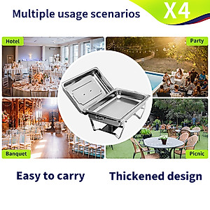 STEELUS 4 Pack Chafing Dish Set with Full Size Food Pan, Stainless Steel Chafer Food Warmer, Complete Set