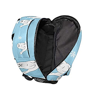 FORMRS Baby Seal School Backpacks Cartoon Blue Pup Bookbags Bag for Girls Kids Elementary One Size