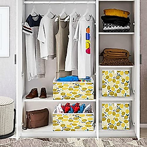Kigai Summer Yellow Lemon Cube Storage Bin 11x11x11 in, Large Organizer Collapsible Storage Basket for Shelves, Closet, Storage Room