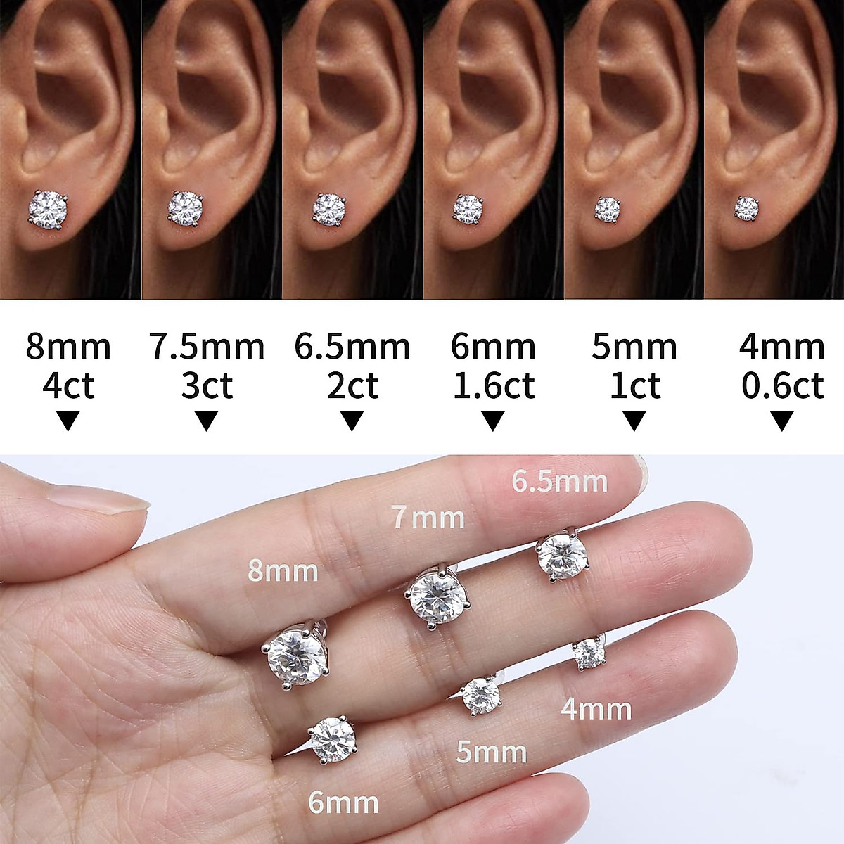 Ctarlitu Moissanite Stud Earrings, D Color VVS1 Brilliant Lab Created Diamond Earrings Women 925 Sterling Silver Screw Back Earrings For Men (0.6carat/pairs, White Gold)