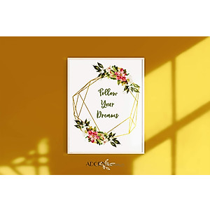 Inspirational Quotes Wall Art for Women - Strong Girls Floral Wreath Boho Print - Positive Affirmation Wall Decor for Teens - Shabby Chic Bedroom Artwork for Her - Follow Your Dreams 8x10 UNFRAMED