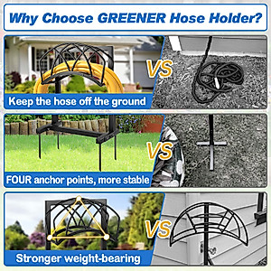 GREENER Garden Hose Holder GREENER Freestanding Heavy Duty Water Hose Holder Detachable Metal Hose Hanger Holds 150-feet Hose,Outdoor Hose Stands Hose Holder Storage Rack For Outside Yard Lawn, Black