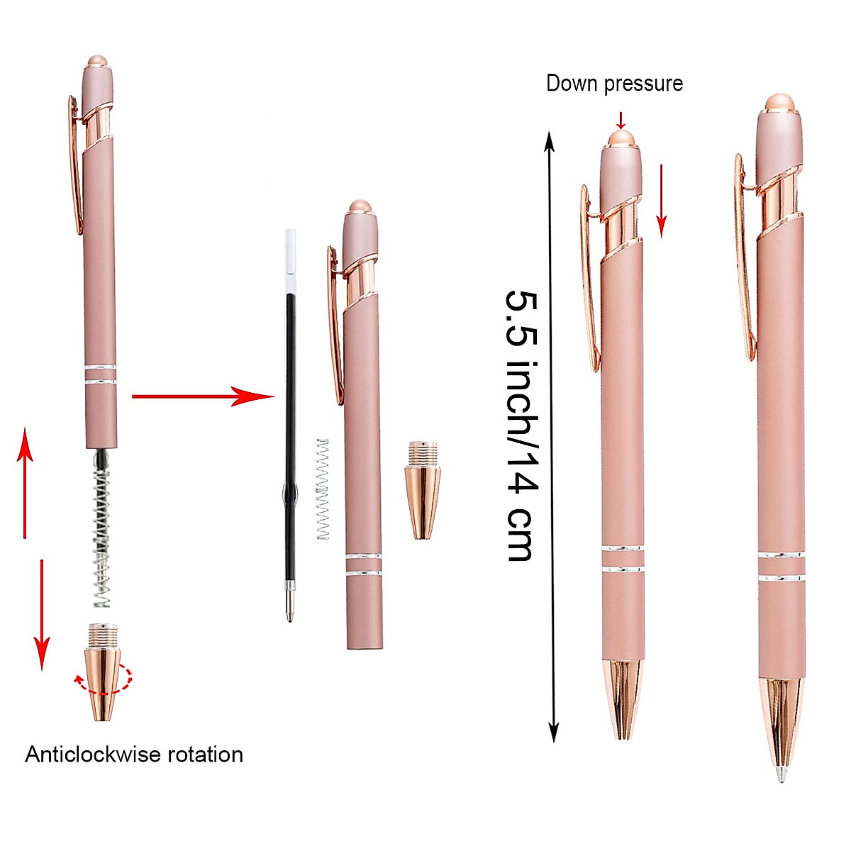 PASISIBICK 12 Pieces Rose Gold Ballpoint Pen with Stylus Tip, 2 in 1 Rose Gold Stylus Pens Stylish Pen, Metal Stylus Pen for Touch Screens, 1.0 mm Black Ink(Pack of 12)