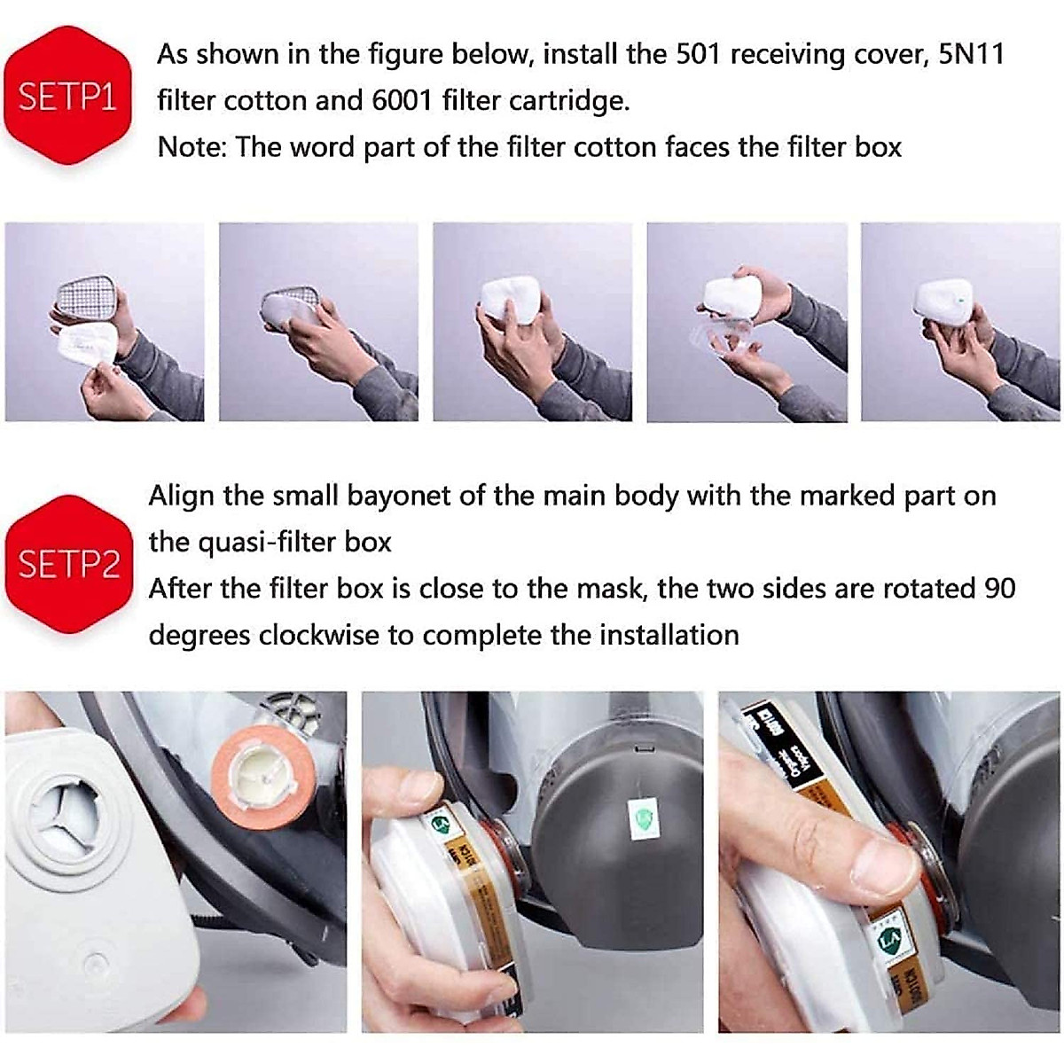 6001 Filter Cartridges Replacement for Gas Respirator, 2pcs Filter Cartridges + 2pcs Filter Covers+8pcs Filter Cottons, Apply to 6100/6200/7501/7502/6502/6800