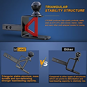 LOCAME 3-in-1 ATV/UTV Tralier Hitch Mount, Fits1 1/4-Inch Receiver, Solid Shank ATV/UTV Tow Hitch, 2-Inch Ball Hitch Adapter, 5000 LBS GTW-Multi Hitch, Black, LC0050