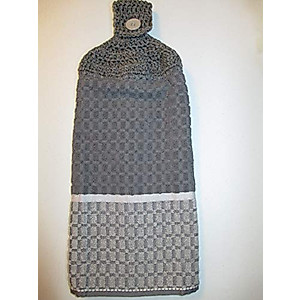Crocheted FULL Towel Shades of Grey Kitchen Towel with Grey Heather Yarn