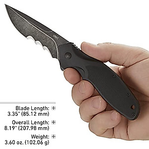 CRKT Shenanigan Black with Veff Serrations Everyday Carry, Serrated Edge Blade, Veff Serrations, Liner Lock, Glass Reinforced Nylon Handle, Pocket Clip K800KKP