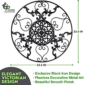 GB Home Metal Wall Décor Living Room Victorian Style Wall Art Décor, Circular Medallion Design, 24 X 24 Inches - Black