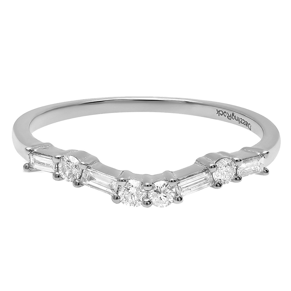 Dazzlingrock Collection 0.25 Carat (ctw) 14K Round & Baguette Diamond Ladies Wedding Band 1/4 CT, White Gold, Size 6