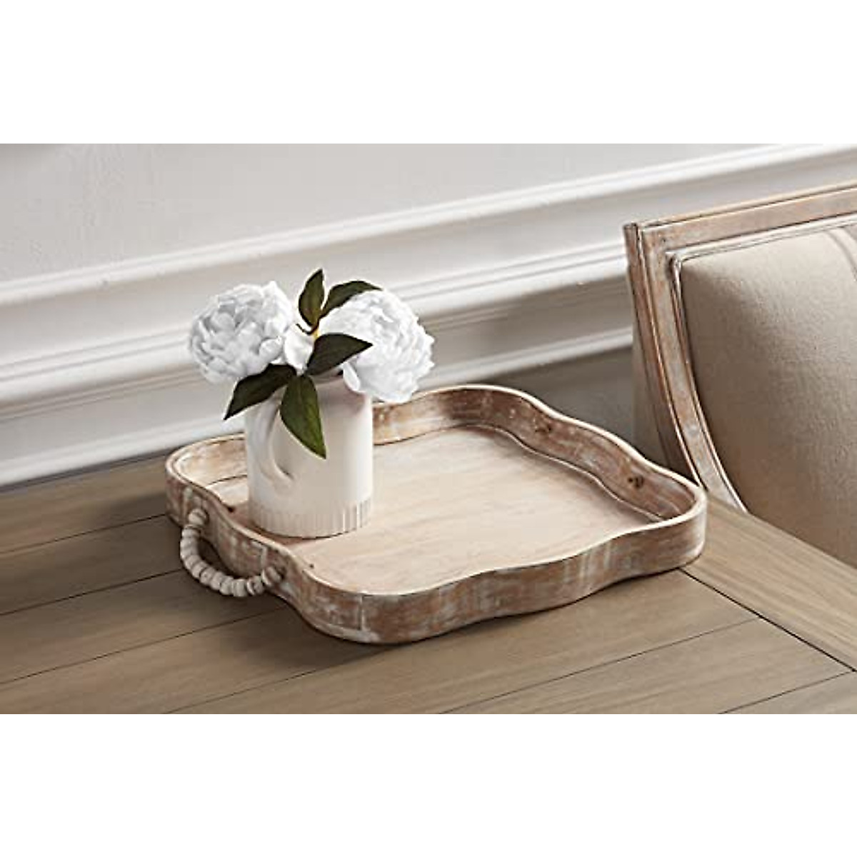 Mud Pie Scalloped Beaded Tray, 18" x 18", Brown