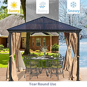 COWVIE 10 x 10 FT Polycarbonate Roof Gazebo, Aluminum Frame Gazebo with Mosquito Netting and Curtains,Suitable for Patio, Backyard, Deck, Lawns