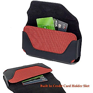 AIScell Red Black Oversize Leather Pouch Holster Belt Loop Case Universal Faux Leather Horizontal Cellphone Belt Clip Hip Holster for Smartphones 7.00X3.60X0.60 Inches Fits Phone with Thick Cover