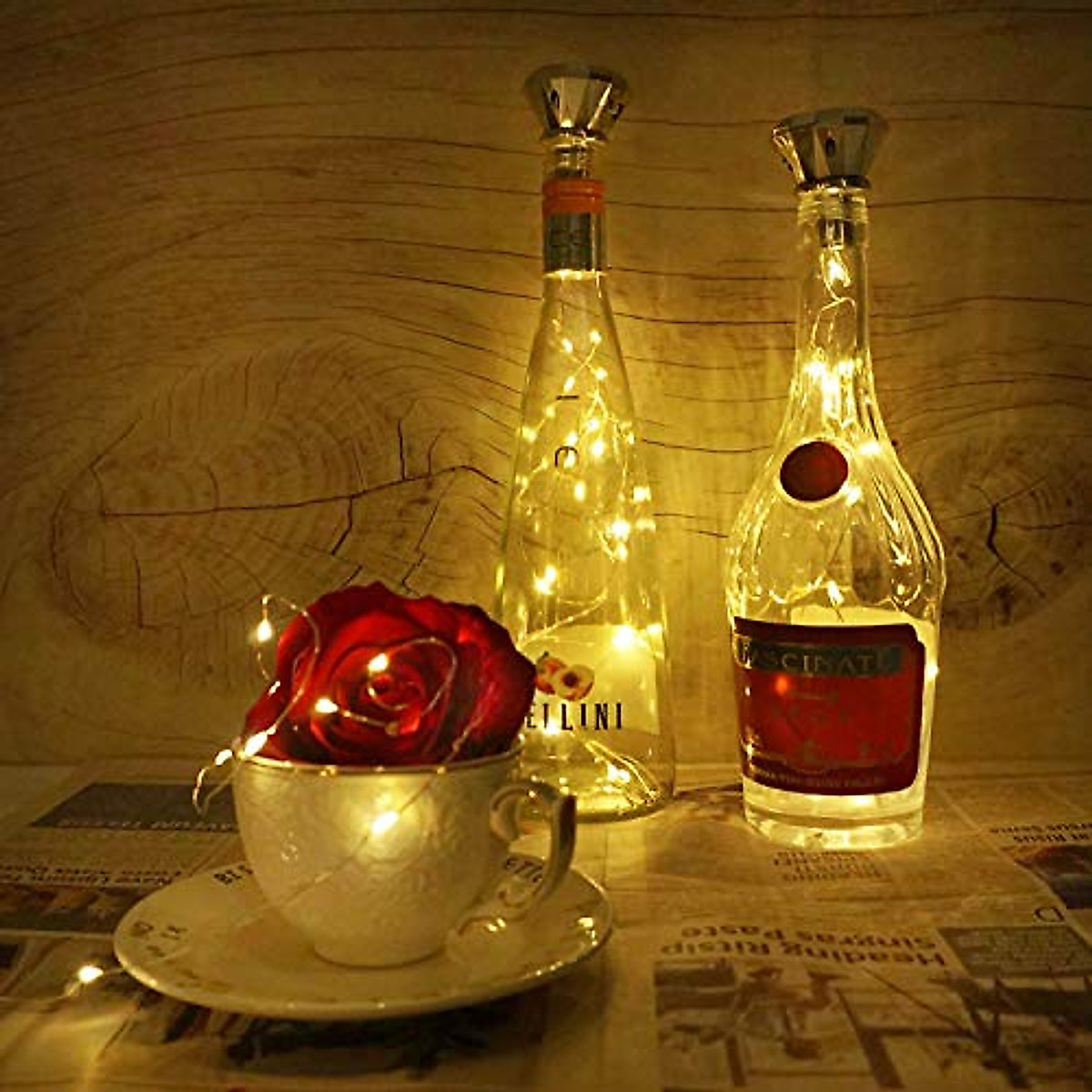 Cynzia Solar Wine Bottle Lights, 6 Pack 20LED Solar Powered Diamond Cork Lights, Waterproof Outdoor Fairy String Light for Garden, Patio, Party, Wedding, Holiday Decor (Warm White)