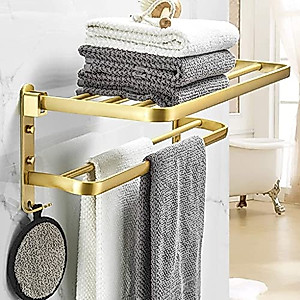 INKTUS Towel Rack Towel Bar Space Aluminum Towel Rack 2 Tiers Foldable Bathroom Towel Holder Wall Towel Bar Home Hotel Storage Shelf Punch-Free Towel Shelf Towel Stand
