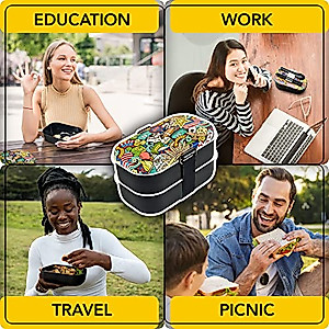 HÄMTMAT® [Upgraded Bento Lunch Box All-in-One: 2 Food Containers, Sauce Cup, Spoon+Fork+Chopsticks. 100% Leakproof Lids. Portable for Work, Lunch, Travel - American Comic Box Style