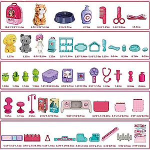 MAGIC4U 3 in 1 Pet Care Carrier Backpack Playset,82PCS Cat Figurines Toys for Kids,Vet Clinic and Doctor Kit for Kids, Pet Veterinarian Medical Role Pretend Play Set for Boys and Girls Ages 3-8