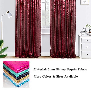 AMZLOKAE Sequin Curtains 2 Panels 2FTx8FT Burgundy Sequin Curtain Backdrop Sequin Window Curtains Photography Backdrop Glitter Shower Curtains Party Backdrop Wine Sparkle Backdrop Christmas Decor